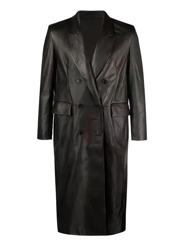 SALVATORE SANTORO Double-breasted Leather Coat - Black