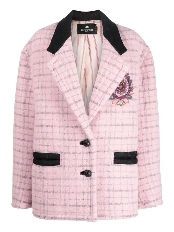 Etro Floral-embroidery Virgin Wool-blend Coat - Pink