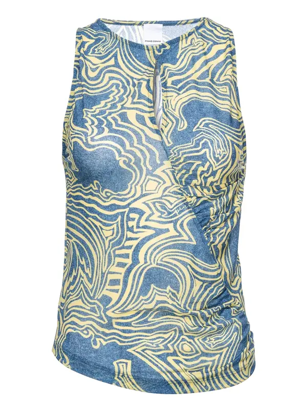 Pinko Abstract-print Ruched Tank Top - Blue