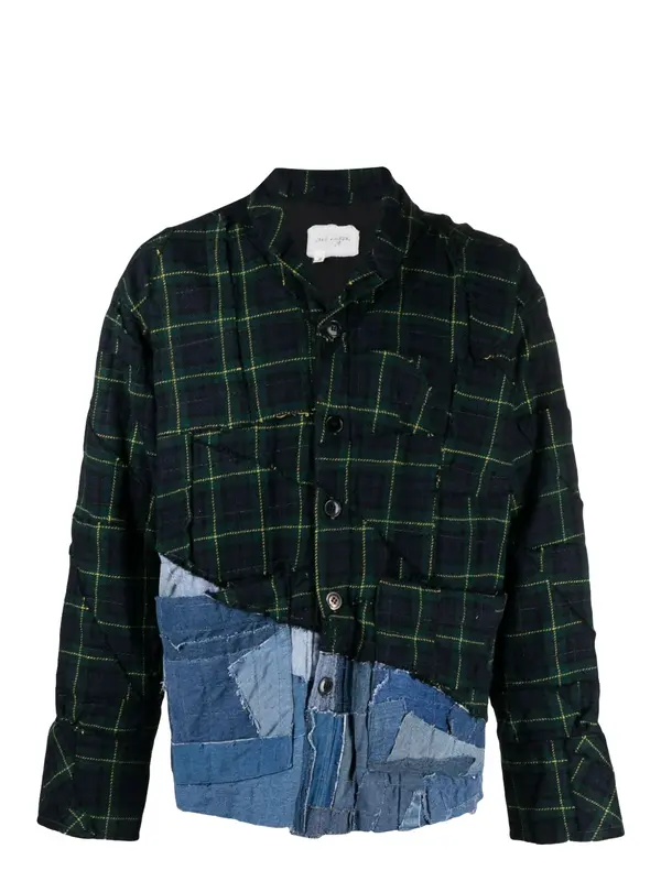 GREG LAUREN Patchwork Cotton Shirt Jacket - Green