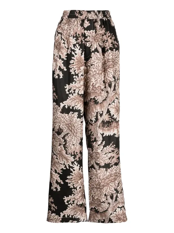 Biyan Floral-print Silk Palazzo Trousers - Brown