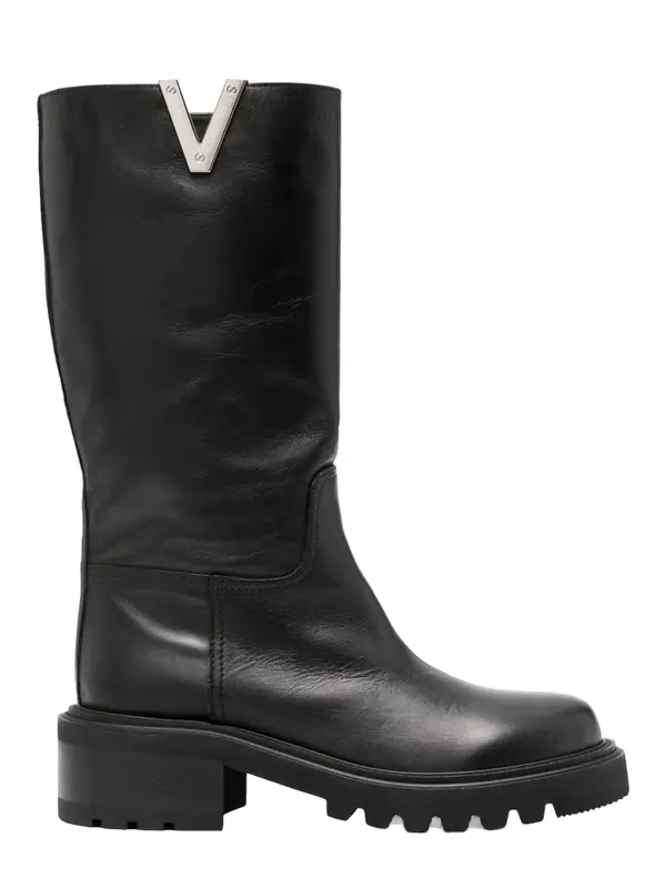 VIA ROMA 15 70mm Vlogo Leather Boots - Black