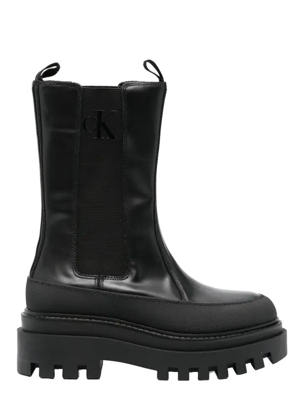 Calvin Klein Chelsea Flatform Leather Boots - Black