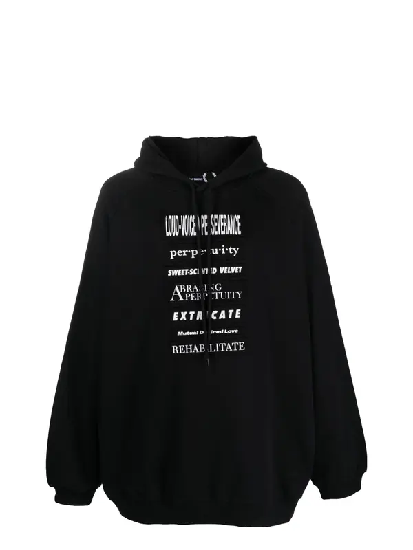 Raf Simons X Fred Perry Slogan-patches Cotton Hoodie - Black