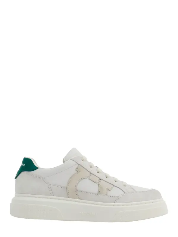 FERRAGAMO Gancini-patch Calfskin Sneakers - White