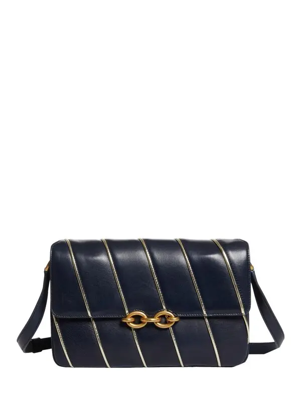 Saint Laurent Le Maillon Quilted Leather Shoulder Bag - Marine/ Marine/ Argent