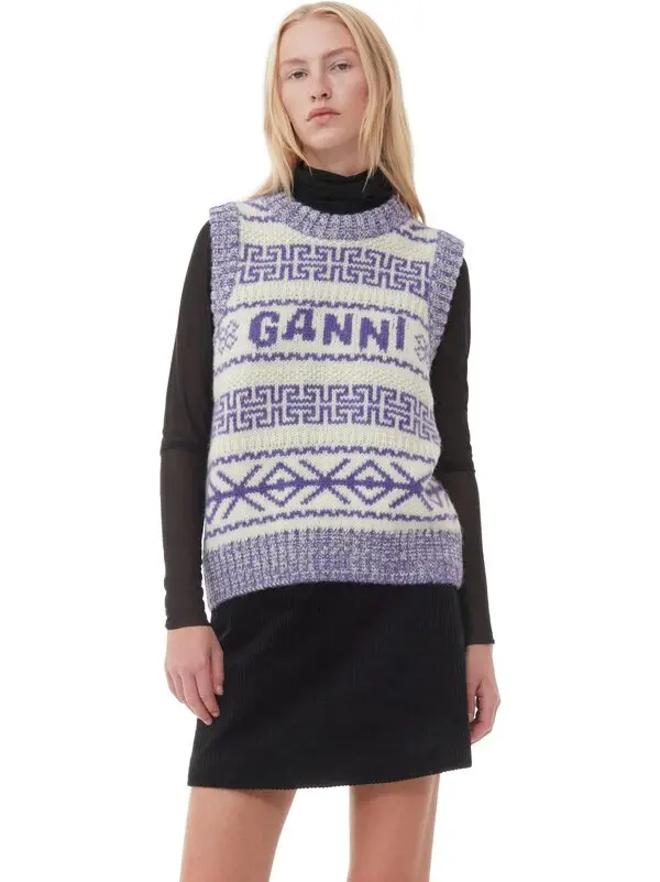 GANNI Lambswool O-neck Vest - Purple