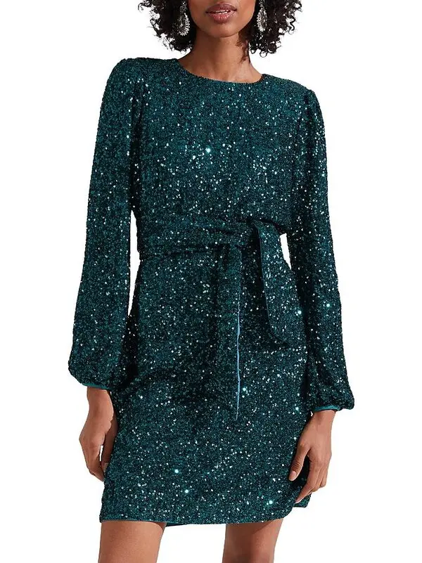 HOBBS LONDON Bette Tie-waist Sequin Dress - Evergreen