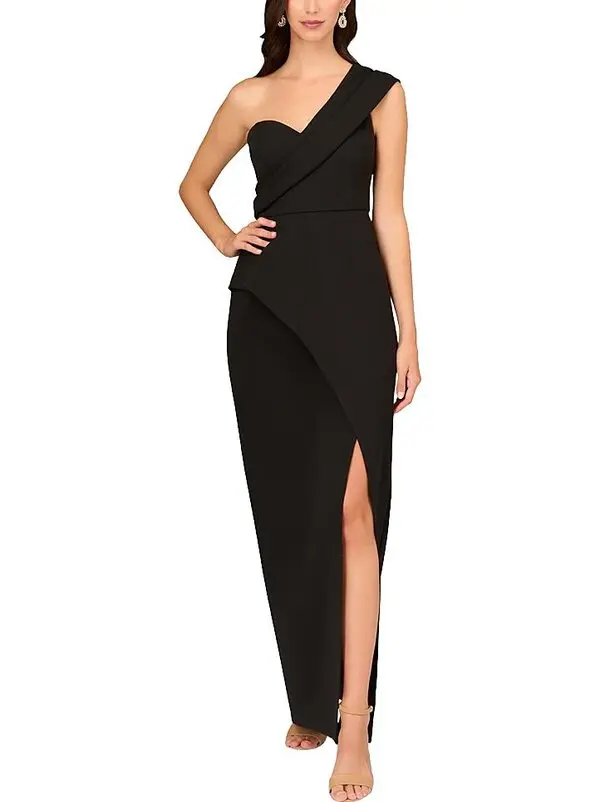 Aidan Mattox Asymmetric One Shoulder Column Gown - Black