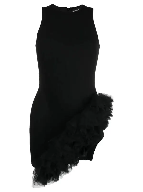 David Koma Ruffle-hem Asymmetric Minidress - Black