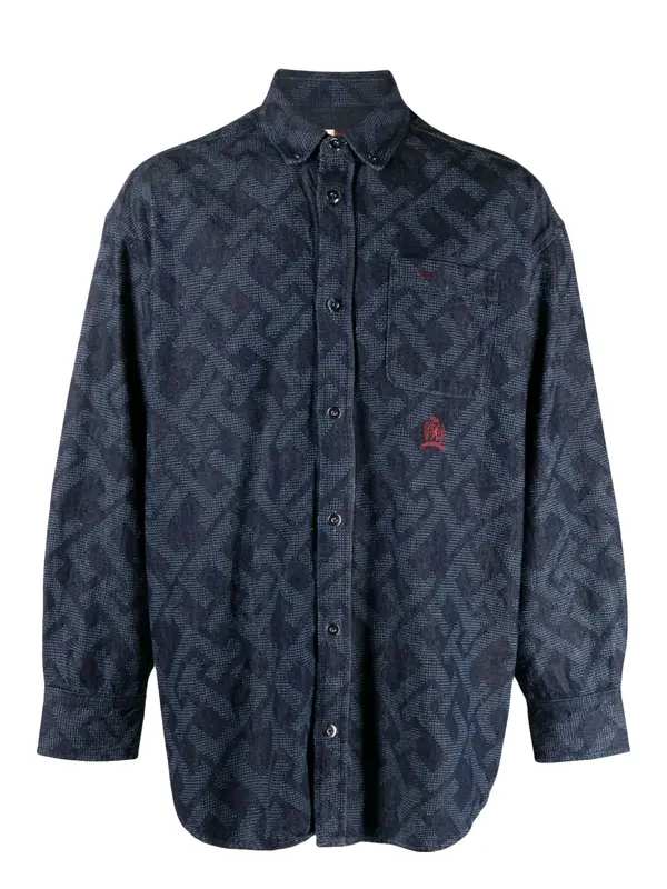 Tommy Hilfiger Monogram-jacquard Denim Shirt - Blue