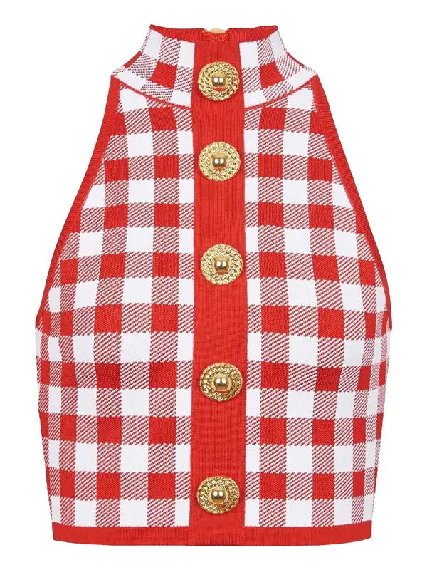 Balmain 5-button Check-pattern Crop Top - Red