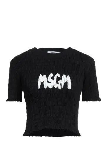 MSGM Shirred Cotton T-shirt With Graphic Logo - Black
