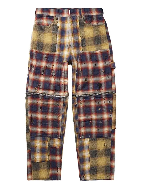 Givenchy Straight-leg Convertible Distressed Checked Cotton-flannel Trousers - Brown