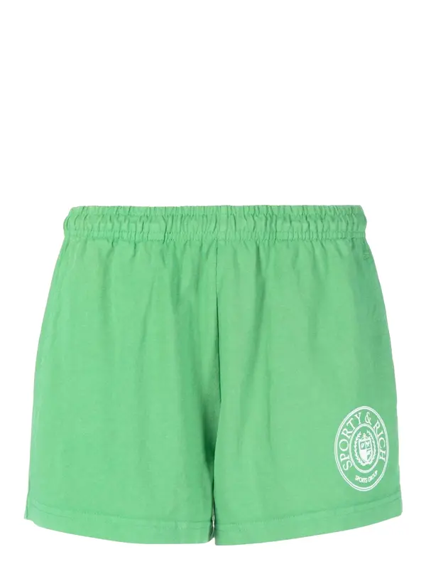 SPORTY & RICH Logo-embroidered Cotton Track Shorts - Green