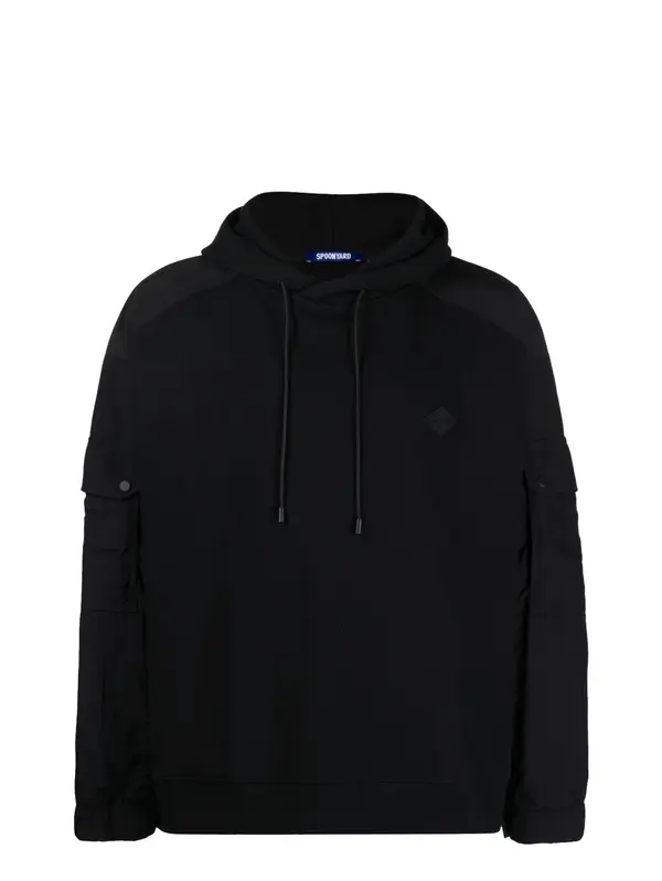 SPOONYARD Logo-patch Panelled Hoodie - Black