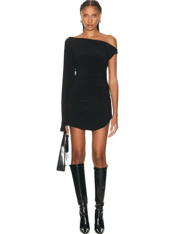 Norma Kamali One Sleeve Drop Shoulder Mini Dress - Black