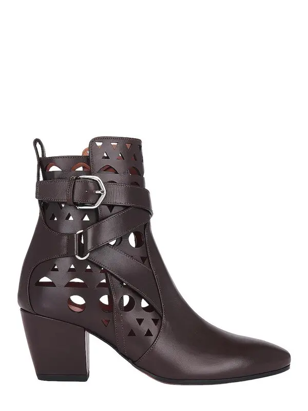 Alaïa Perforated Ankle Boots - Marron Fonce