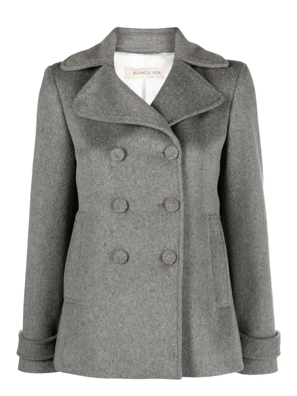 BLANCA VITA Notched-lapel Pea Coat - Grey