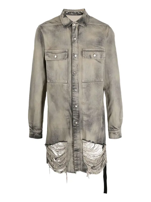 Rick Owens Frayed Distressed-effect Denim Jacket - Grey