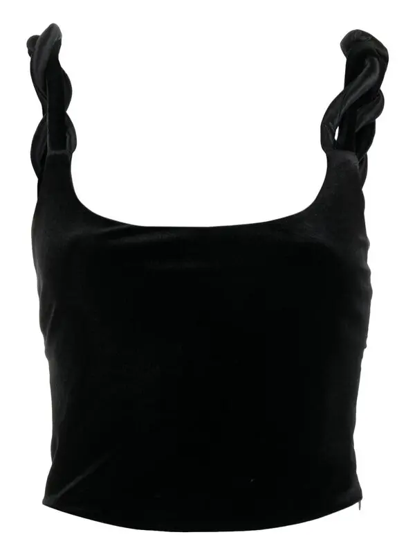 Emporio Armani Twisted-straps Velvet Cropped Top - Black