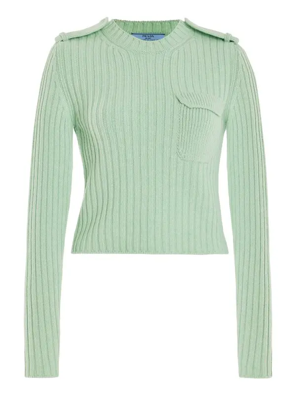 Prada Cropped Knit Cashmere Sweater - Green