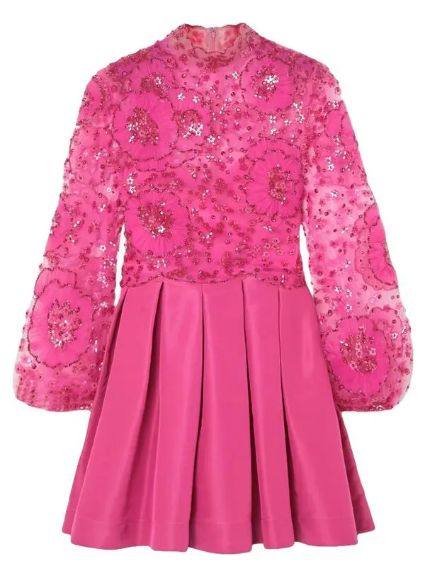 Valentino Garavani Embellished Long Sleeve Mini Dress - Pink