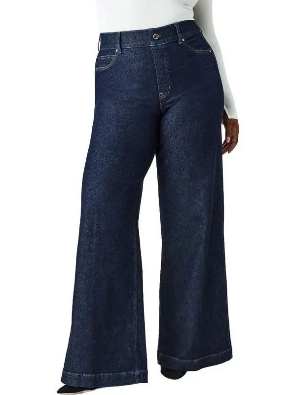 Spanx Wide Leg Pull-on Jeans - Raw Indigo Wash