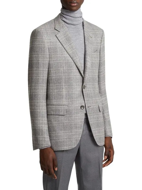 Zegna Couture Tonal Plaid Stretch Cashmere - Light Grey