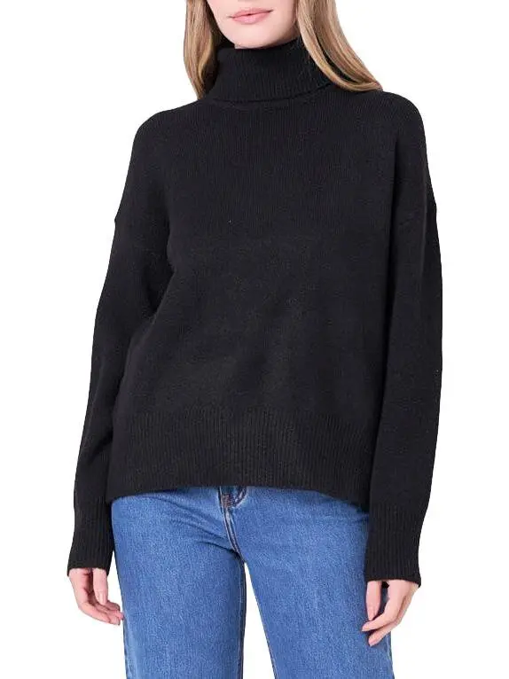 English Factory Notch Hem Turtleneck Sweater - Black