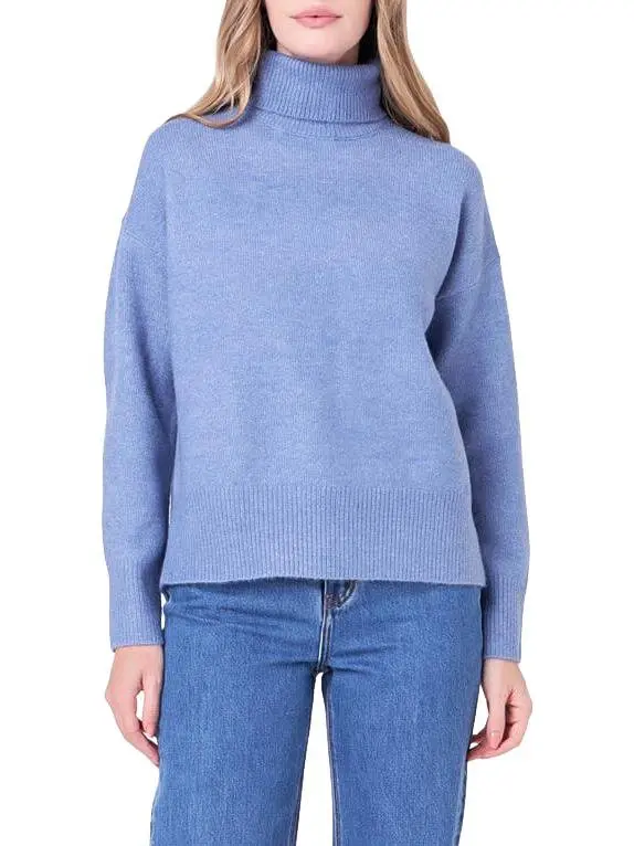 English Factory Notch Hem Turtleneck Sweater - Blue