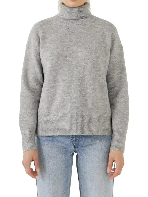 English Factory Notch Hem Turtleneck Sweater - Grey