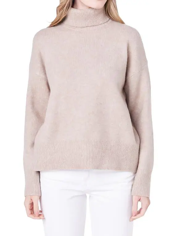 English Factory Notch Hem Turtleneck Sweater - Taupe