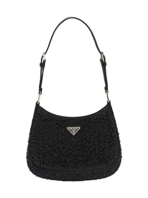 Prada Cleo Satin Bag With Crystals - Black
