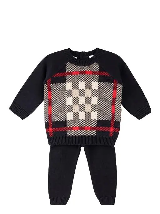 FELTMAN BROTHERS Plaid Sweater & Pants Set - Navy