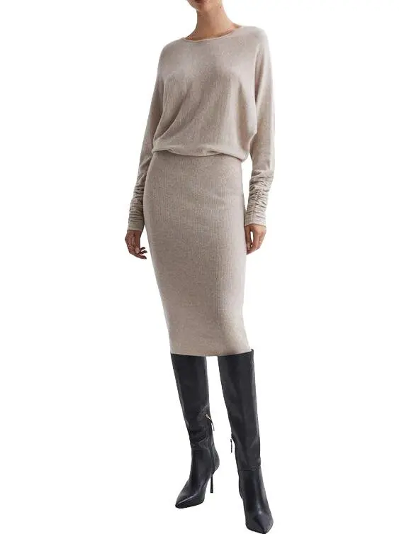 REISS Leila Long Sleeve Knit Dress - Neutral