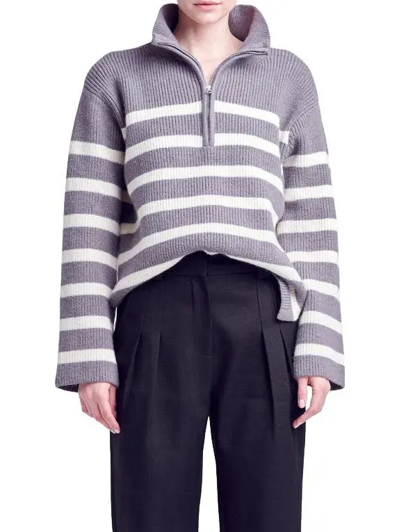 English Factory Stripe Half Zip Sweater - Grey/cream