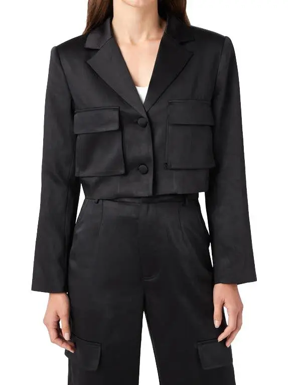 English Factory Crop Satin Blazer - Black