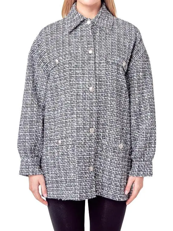 English Factory Tweed Shirt Jacket - Black/white