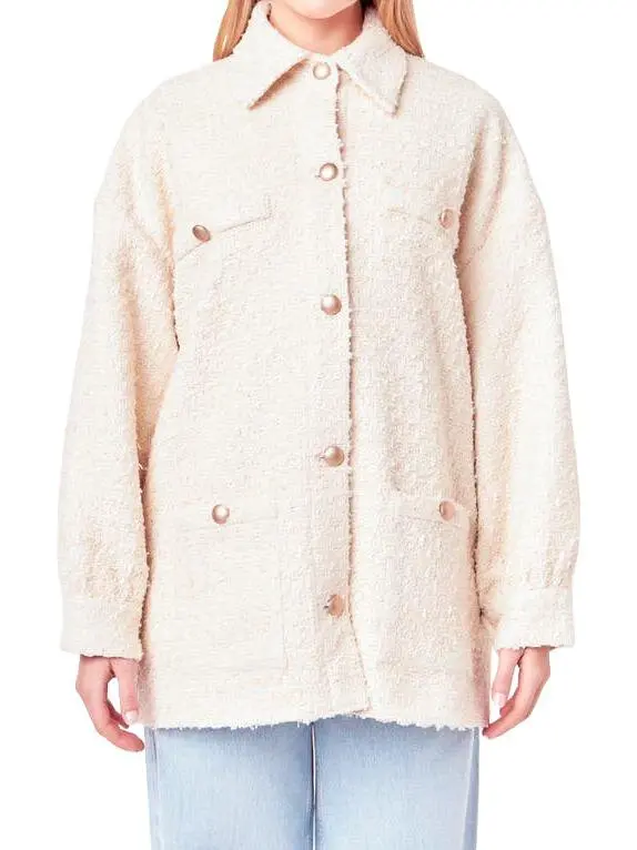 English Factory Tweed Shirt Jacket - Ivory