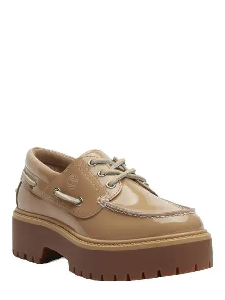 Timberland Stone Street Platform Boat Shoe - Med Beige Patent Leather