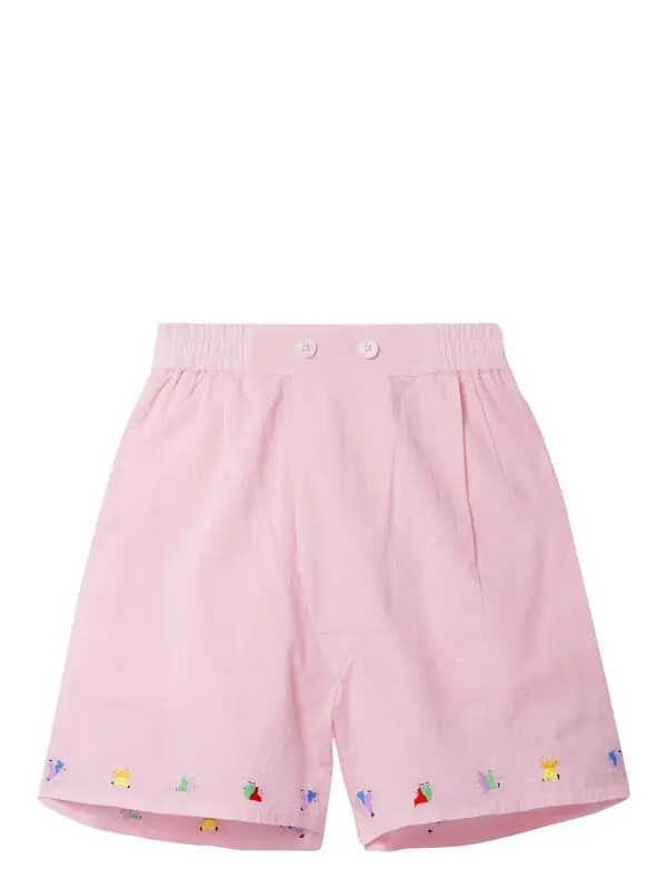 BODE Tumbler Embroidered Cotton-poplin Shorts - Pink