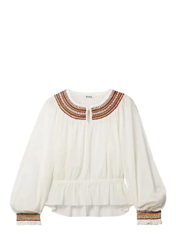 BODE Embroidered Cotton-voile Blouse - Ivory