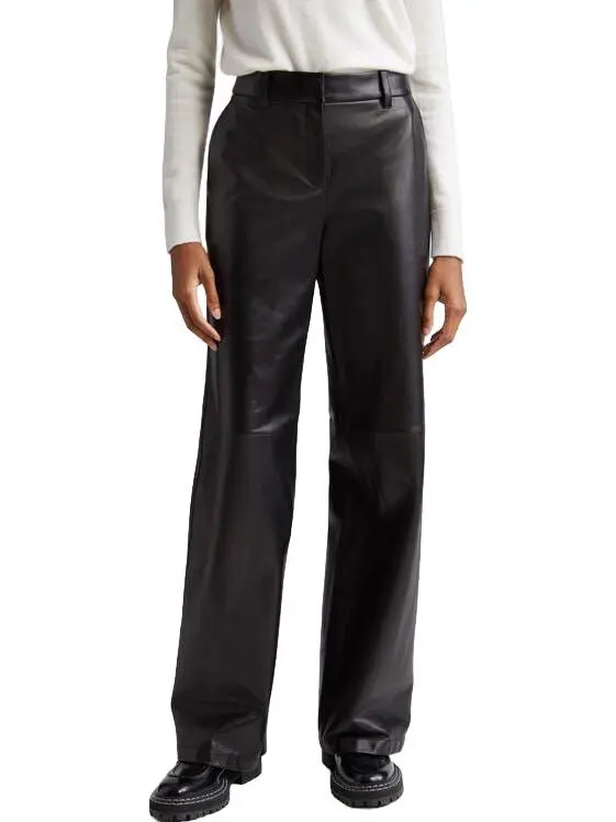 Lafayette 148 New York Sullivan Wide Leg Lambskin Leather Trousers - Black
