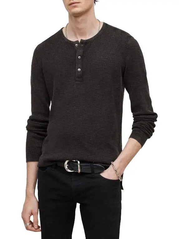 John Varvatos Memphis Waffle Long Sleeve Henley - Black
