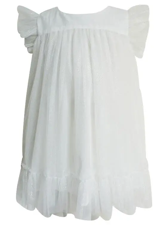 POPATU Ruffle Sleeve Glitter Tulle Dress - White