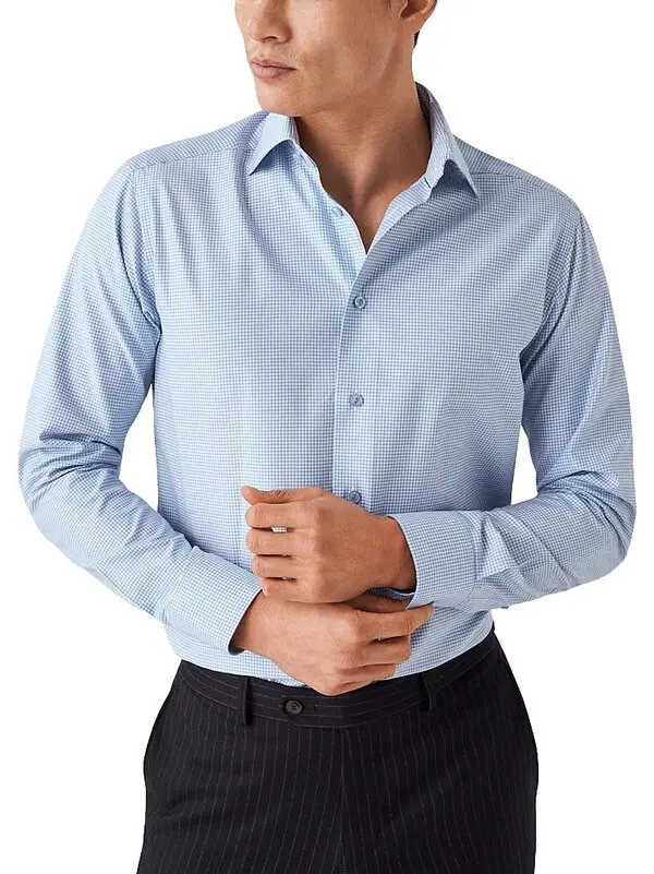 Eton Contemporary Fit Micro Check Textured Cotton-tencel Dress Shirt - Light Blue
