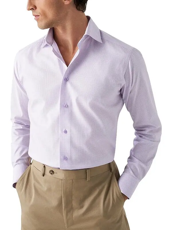 Eton Contemporary Fit Micro Check Textured Cotton-tencel Dress Shirt - Light Purple