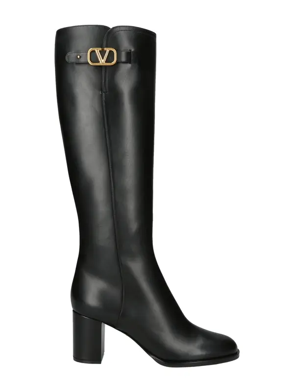 Valentino Garavani Leather Vlogo Knee-high Boots 70 - Black
