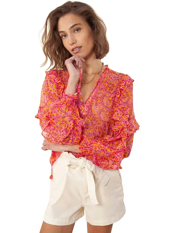 Hale Bob Donna Beaded Silk Top - Pink